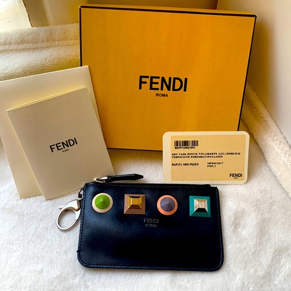 Fendi | Bags | Authentic Fendi Leather Studded Key Case Pouch With Box ...